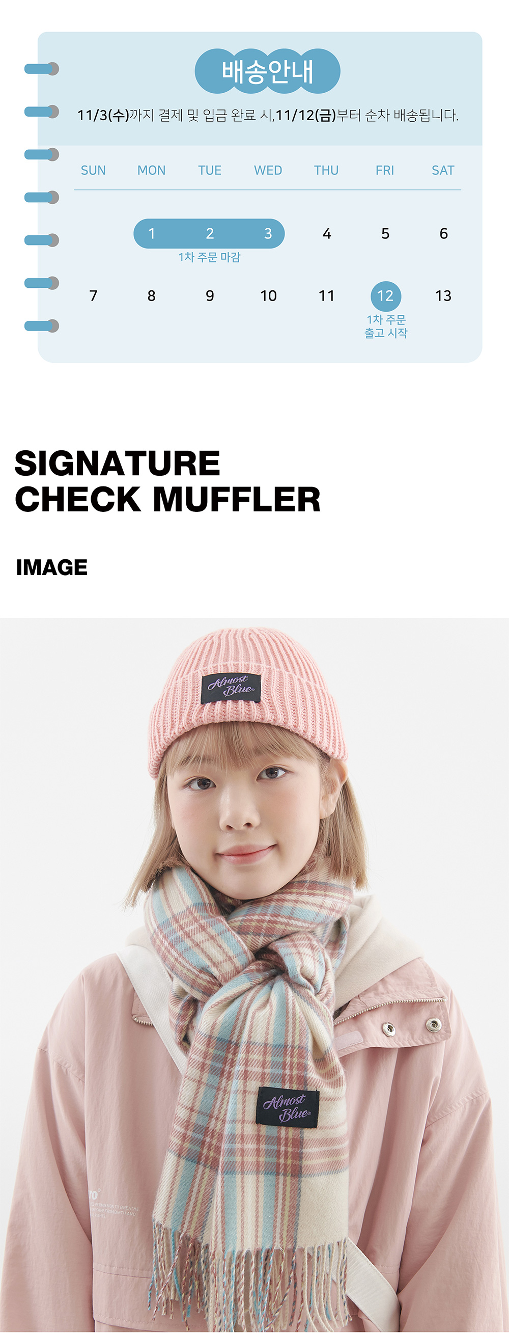 jp.ktown4u.com : [Almostblue] Signature Check Muffler (Pale Blue)